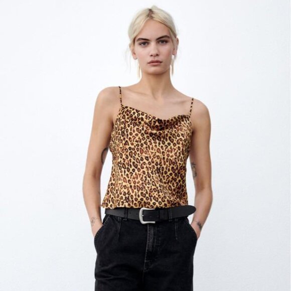 Zara | Tops | Zara Leopard With Chain Detail Satin Cami Tank Top | Poshmark
